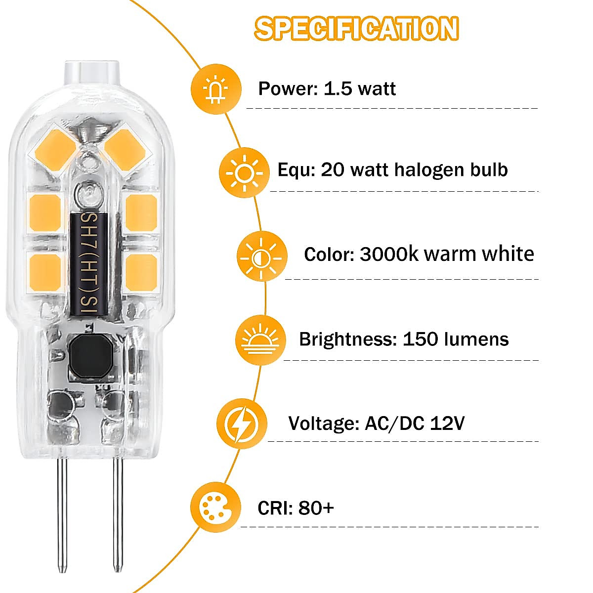 G4 LED Bulbs 12V 20W Halogen Bulb Replacement, HengBo G4 Bi Pin Base JC Type T3 Light Bulb Warm White 3000K for Under Cabinets Home Lights, Non-Dimmable, (Pack of 10)