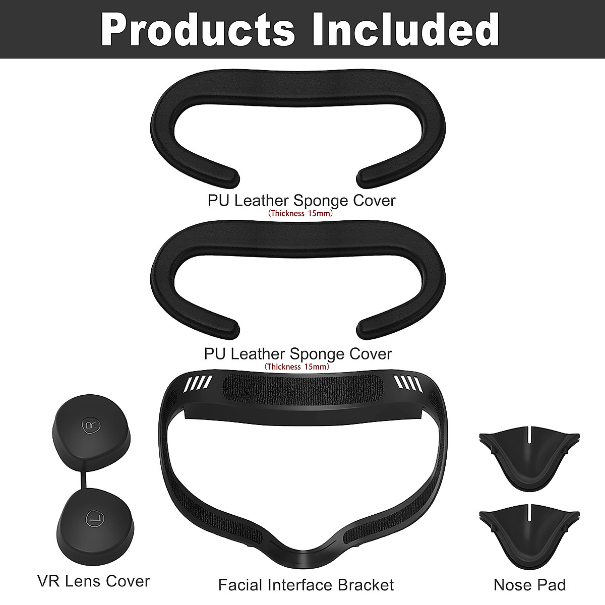 HIKETOK VR Facial Interface Bracket and Leather Foam Face Cover Replacement Pad Set with Accessories Lens Cover and Nose Pad Compatible with Meta Oculus Quest 2
