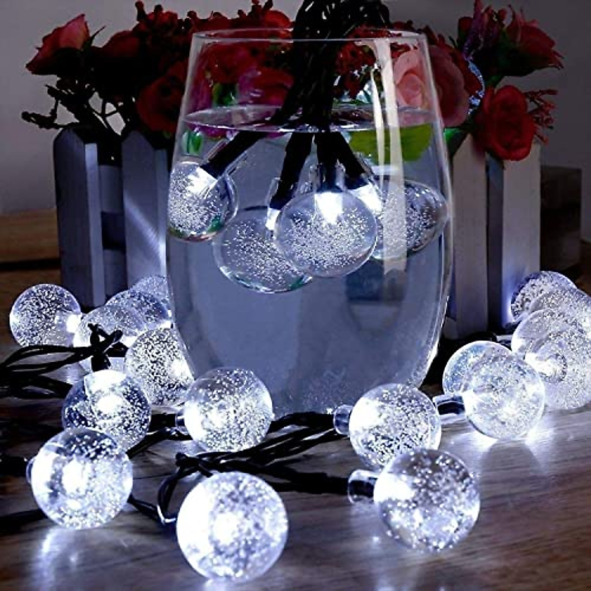JMEXSUSS 2 Pack 30 LED Solar String Lights 8 Modes Crystal Globe String Lights Outdoor Waterproof Solar Powered String Lights for Patio Tree Camping Fence Party Decorations(White)