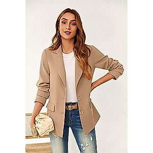 BZB Women's Casual Blazers Long Sleeve Lapel Button Open Front Work Office Blazer Jackets Suit Light Khaki