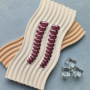 Chrome Dark Red Press on Nails Almond Shaped Nails Press ons, Medium Fake Nails Short Almond Acrylic Nails Glue on Nails Medium False Nails for Women Thick Natural Gel Stiletto Almond Nails 24Pcs