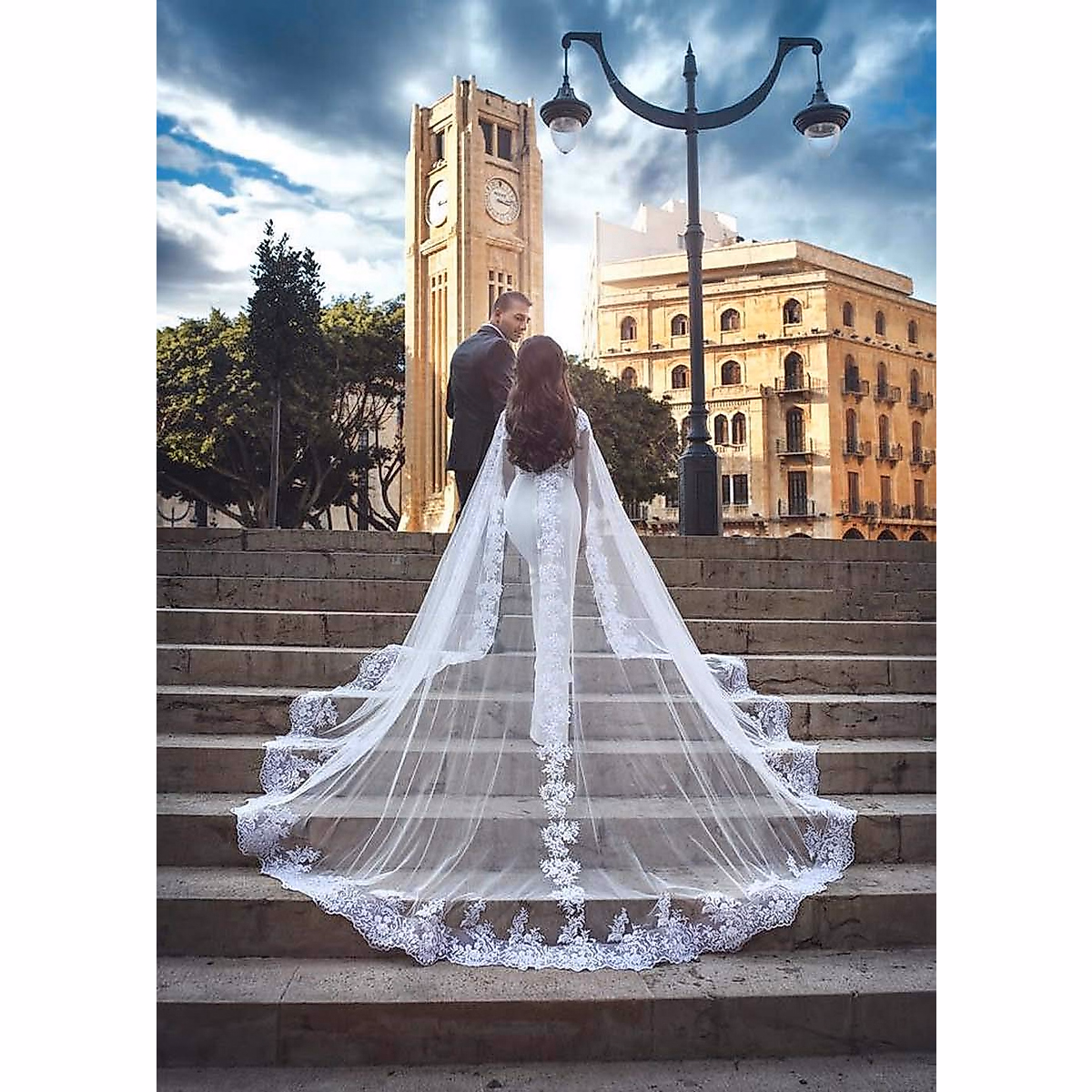 Kelaixiang Women Veil Cape Tulle Lace Applique 3M 4M Wedding Capes Bridal Wraps Long Train Shawls Cloak