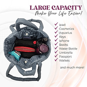 Women Puffer Tote Bag Soft Quilted Shoulder Bag Padded Handbag Bolso Mano Mujer acolchado (Lavender)