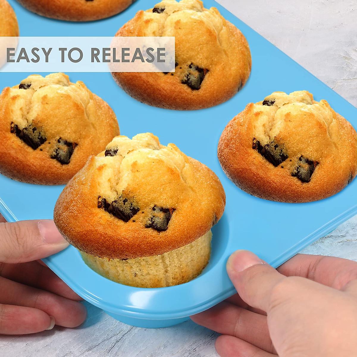 TRUSBER Muffin Pan, 2.75 Inch Silicone Muffin Tin with 6 Cups Silicone Cupcake Molds - 2 PACK Large Cupcake Liner Pan, BPA FREE & Dishwasher Safe