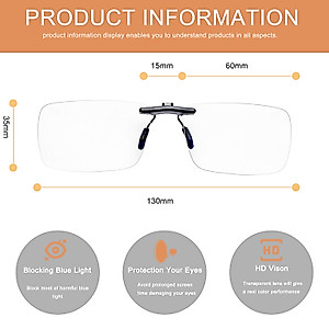 FONHCOO Clip-on Blue Light Blocking Glasses Night Driving Sunglasses 2 Pack Lens over Prescription Glasses for Women Men (2 Pack Transparent Blue Light Blocking Lens)