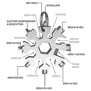 WTWEN 18-in-1 Snowflake Multi-Tool Portable Multitool Screwdriver Bottle Opener Snowflake Wrench with Keyring for Outdoor Camping & Christmas Stocking Stuffers (Black)