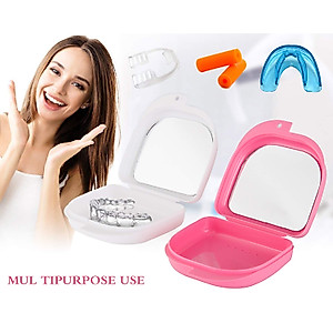 Retainer Case with Mirror, Mouth Guard Case, Orthodontic Dental Retainer Box, Denture Storage Container, Comes with a free small brush, 2 Pieces