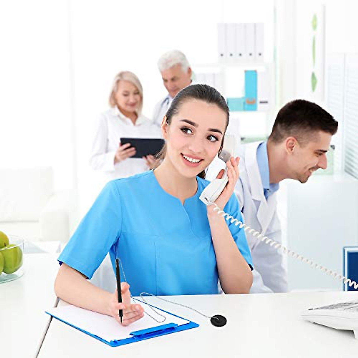 Security Pen Set with Bead Chain and Pen Holder, Desktop Pens with Chains, Blank Ink Refills for Office Bank Supplies, Black (20 Pieces)