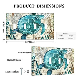 Sea Turtle Quad Toggle Light Switch Cover 4 Gang Decorative Wall Plate for Kids Girls Bedroom Kitchen Funny Room Decor 8" X 4.50"