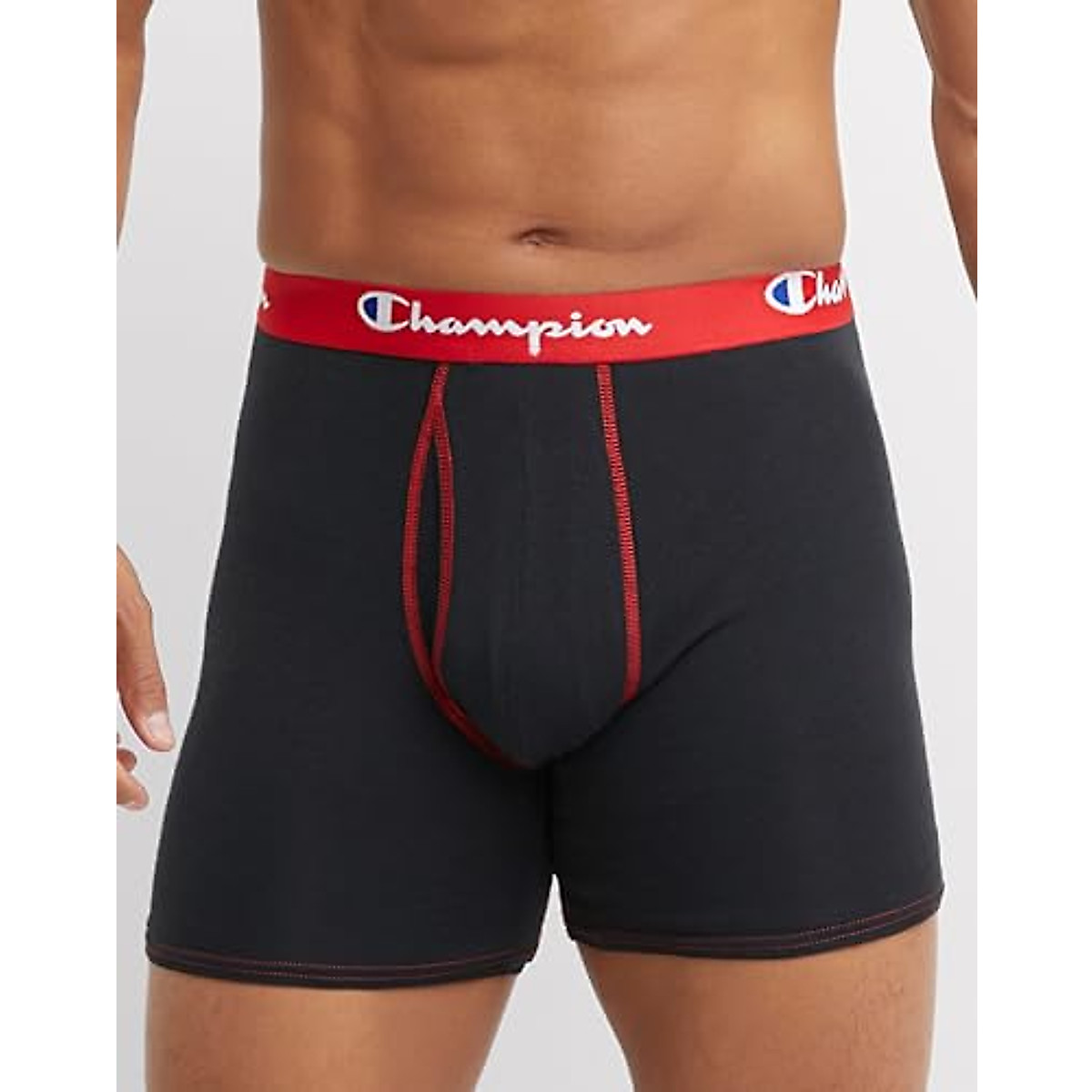 Champion Men's Cotton Stretch Total Support Pouch Boxer Brief 3 Pack, Black, Large