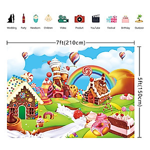 Candyland Backdrop 7x5FT Cartoon Rainbow Lollipop Icecream Sweet Donut Candy Photography Background for 1st First Birthday Party Decoration Baby Shower Photo Props (84x60 inch)