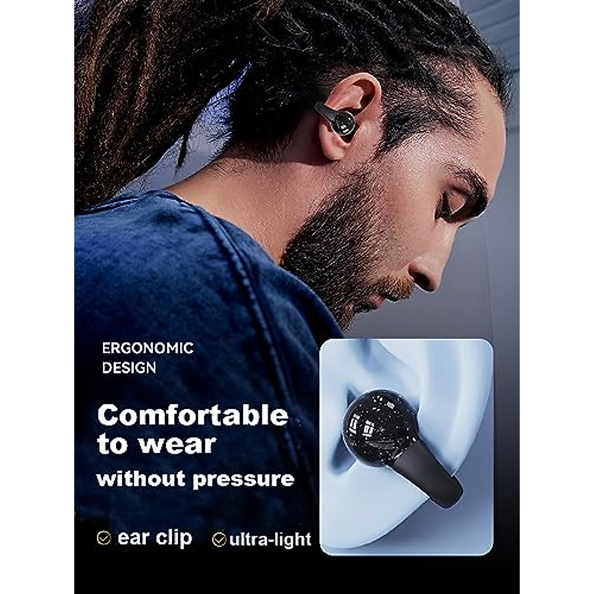 Open Ear Bluetooth Earbuds Ear Clips Wireless Bluetooth Headphones Open Ear Bone Conduction Earbuds Noise Cancelling Wireless Bluetooth Earbuds Open Air Headphones Earphones Sports Earbuds for School