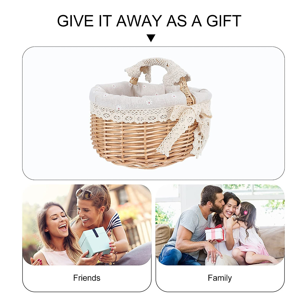 generic Wicker Woven Basket Multipurpose Basket with Handle Linen Cotton Cloth Lining for Storage and Decorations