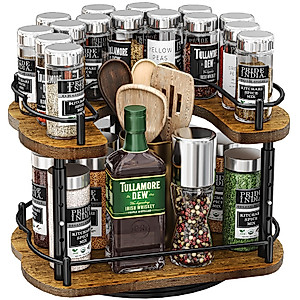 Revolving Spice Rack Organization Lazy Susan Organizer - Height Adjustable Spinning Turntable for Cabinet Pantry Kitchen Seasoning, 12 inches, Solid Wood, Black