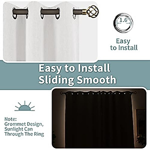 BGment Linen Textured 100% Blackout Curtains for Bedroom, Grommet Double Layers Thermal Insulation Room Darkening Curtains with Liner for Living Room, 2 Panels, 52 x 63 Inches, Off White