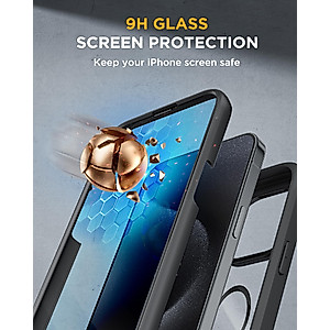 Miracase Magnetic for iPhone 15 Pro Max Case 6.7'' [Compatible with Magsafe] Full-Body Drop Proof Bumper Phone Case for iPhone 15 Pro Max with Built-in 9H Tempered Glass Screen Protector,Black