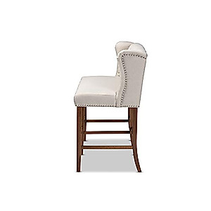 Baxton Studio Alira Beige Upholstered Walnut Finished Bar Stool Bench