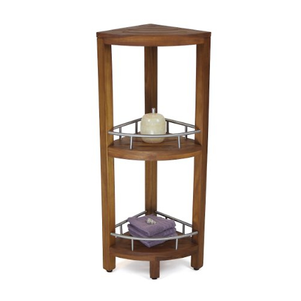 AquaTeak Patented Kai Corner Teak and Stainless 3 Shelf Corner Stand