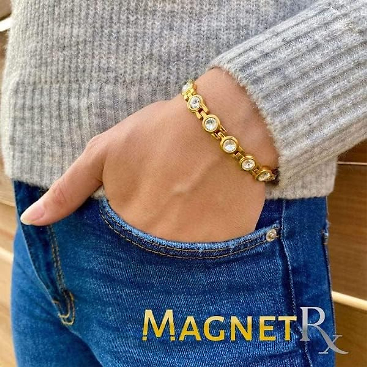 MagnetRX® Women's Magnetic Bracelet – Magnetic Crystal Bracelets for Women – Adjustable Length with Included Sizing Tool (Gold)