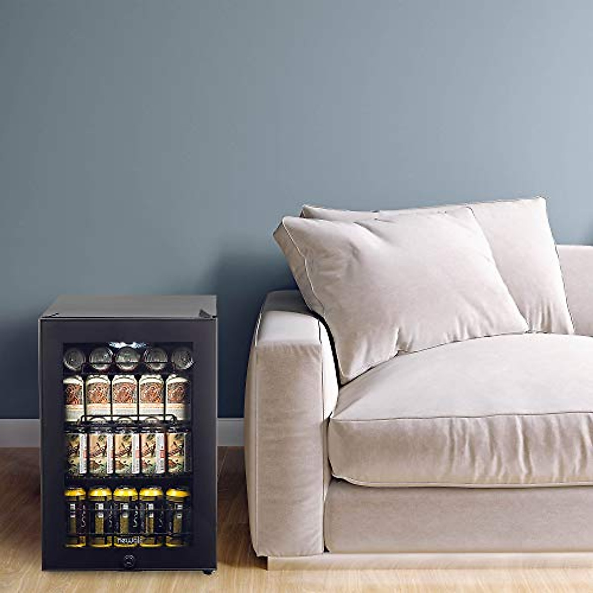 NewAir Beverage Refrigerator Cooler with 90 Can Capacity - Mini Bar Beer Fridge with Right Hinge Glass Door - Cools to 34F - AB-850B - Black