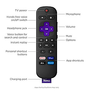Roku Express 4K Pro with Voice Remote Pro - Roku Streaming Device 4K/HDR, Rechargeable Roku Remote, Hands-Free Controls, Lost Remote Finder, Free & Live TV - Amazon Exclusive