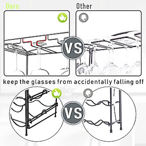 EMT ETRENDS Wine Rack Countertop, Wine Holder for 6 Bottles and 6-9 Glasses, Freestanding Wine Storage Shelves for Kitchen, Pantry, Cellar, Bar, Black.