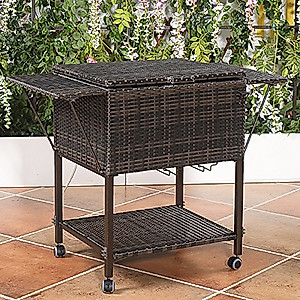 Giantex HW51578 108 Quart Rattan Cart Portable Wicker Cooler Trolley, Mix Brown