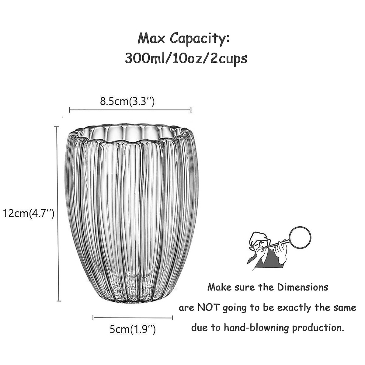 Glass Coffee Mugs, 10oz Latte Cappuccino Cups Set, Vintage Striped Double Glass Insulated Coffee Mug Borosilicate Glass Cups for Espresso, Beverage, Milk, Tea, Juice, Christmas Thanksgiving Gifts