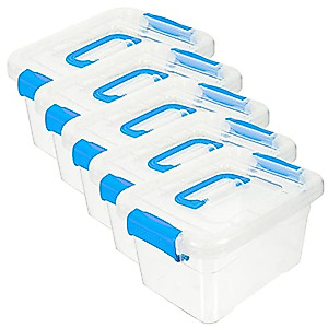 COLLBATH 5pcs box Blue Cosmetic Containers Clear Lid Tabletop Plastic Toys for Case Organizer Holder Bin Container Storage Handle Sewing Sundry Car Stackable Toy Desktop Cosmetics