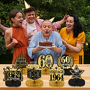 Refavor 9Pcs 60th Birthday Party Decorations - 60th Birthday Decor Men Women Black Gold Vintage Table Centerpieces Supplies 60 Years Birthday Party Decoration Aged to Perfection Tables Toppers