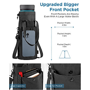 EasyAcc Water Bottle Holder Bag Strap Carrier,for 12/25/32/40 oz Universal Water Bottles[With Handle/Crossbody/Front Pockets] Water Bottle Accessories for Walking Hiking Camping Travel