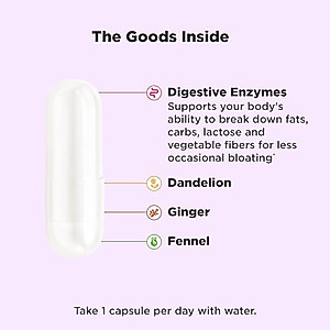 OLLY Beat The Bloat Capsules, Digestive Support Enzymes, Supplement for Women - 25 Count
