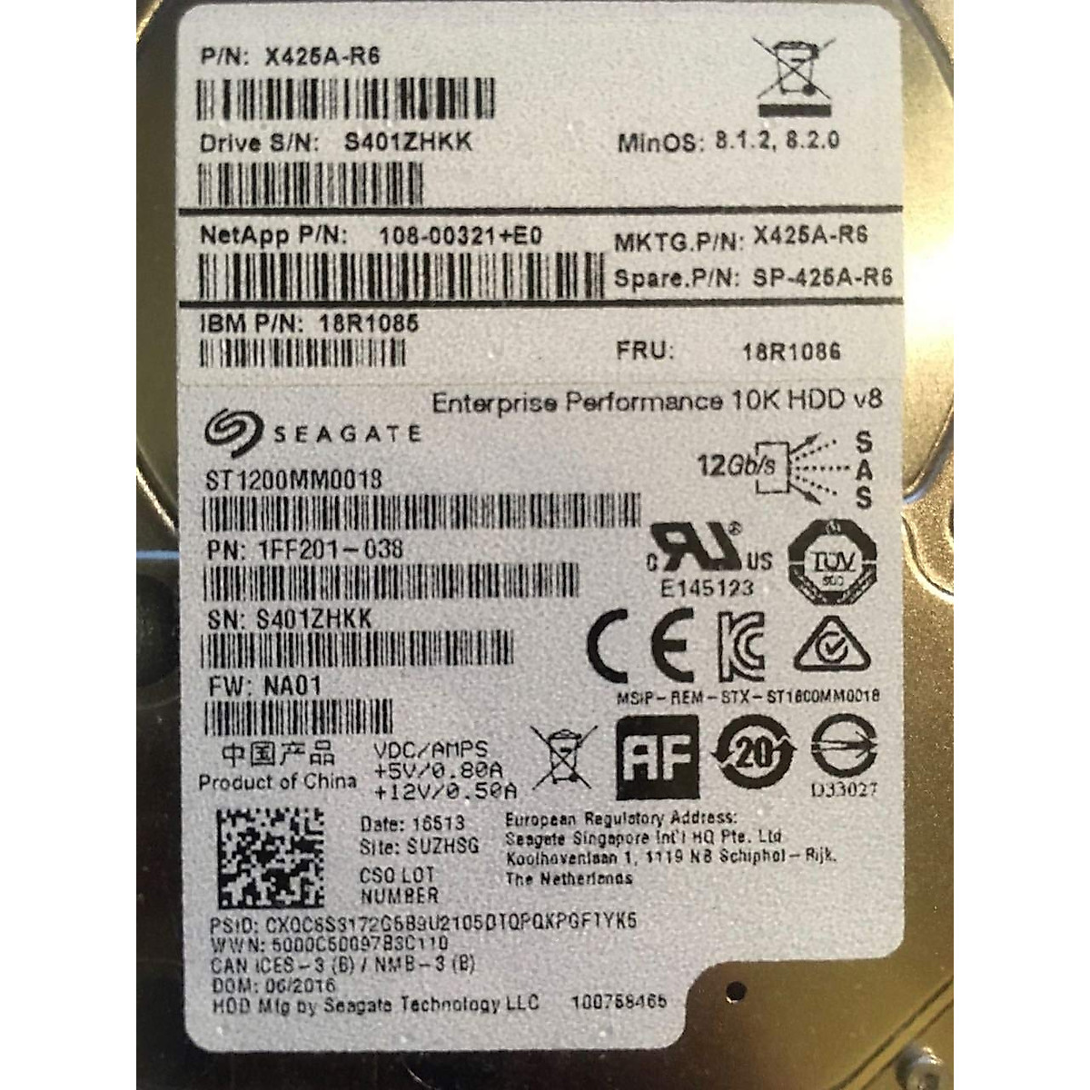 NetApp X425A-R6 1.2TB 10K SAS 2.5 6GBPS Hard Drive