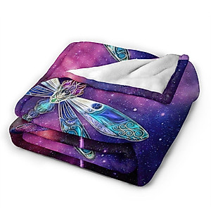 Dragonfly Throw Blanket Flannel Fleece Galaxy Starry Sky Cozy Plush Ultra Soft Warm Blankets Fuzzy Party Blanket Caring Gifts for Girls Women Men Boys 50"X40"