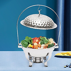 Chafing Dish Buffet Set Gold/Silver,4.5L Round Stainless Steel Chafer, Buffet Servers and Warmers Set Warming Tray for Wedding, Parties, Banquet, Events (Silver)