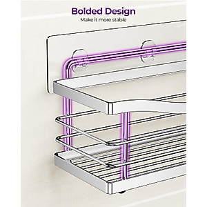 ODesign Adhesive Shower Caddy No Drilling with Soap Dish 3 Tiers Stainless Steel Shower Organizer for Shampoo Conditioner Bathroom Organizer Accessories with Removable Hooks Wall Mounted - RUSTPROOF
