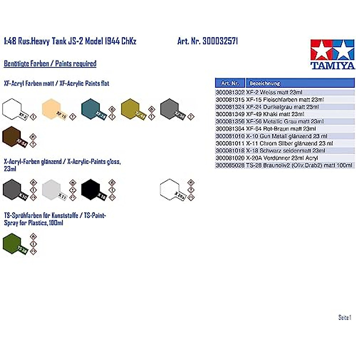 Tamiya 32571 1/48 Russian Heavy Tank JS-2 1944 Plastic Model Kit