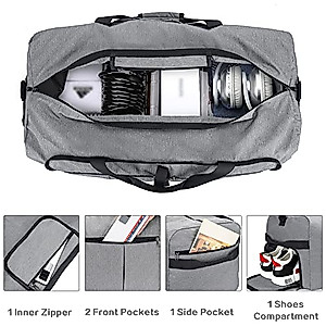 80L Travel Duffle Bag for Men, Large Foldable Duffel Bag for Travel with Shoe Compartment Overnight Weekender Bag Gym Bag for Men Women Waterproof & Tear Resistant (Gray, 80L)