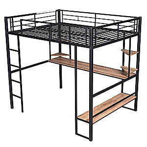 MOEO Twin Over Full L-Shaped Bunk Bed & Twin Size Loftbed with Built-in Desk for Bedroom, Adults, Kids, No Spring Box Required, Black