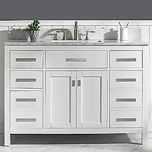 LUCA Kitchen & Bath LC48PWW Tuscan 48" Single Bathroom Vanity Set in Pure White with Carrara Marble Top and Sink