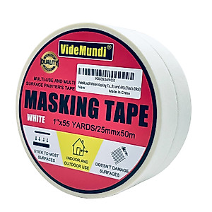VideMundi Masking Tape 1 Inch X 55 Yards 2 Rolls, General Purpose Beige White Painters Tape for Home, Office, Labeling, School Supplies, DIY & Art, Crafts, Multi-Surface Painting Tape