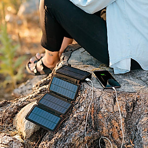 Survival Frog QuadraPro Solar Charger Power Bank - 5.5W 4-Panel Portable Wireless Phone Charger - Compatible with iPhone, Android, 2 USB Port, Flashlight, Magnetic Case, Hanging Loops - Battery Backup