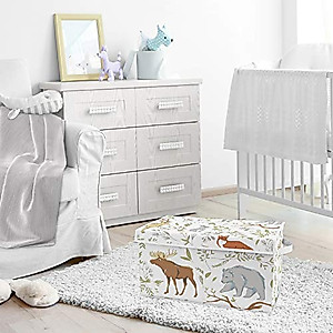 Sweet Jojo Designs Woodland Animal Toile Boy or Girl Small Fabric Toy Bin Storage Box Chest For Baby Nursery or Kids Room - Grey, Green and Brown Bear Deer Fox