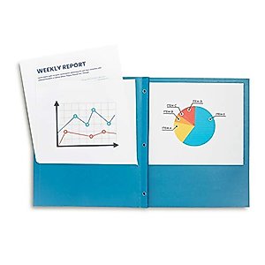 Blue Summit Supplies 25 Two Pocket Folders with Prongs, Designed for Office and Classroom Use, Light Blue, 25 Pack Colored 2 Pocket 3 Prong Folders