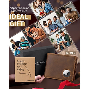 Mens Wallet With AirTag Holder, Bifold Leather RFID Blocking 2 ID Windows 12 Card Holders, Gift Box and Screen Protector Included, AirTag Not Included