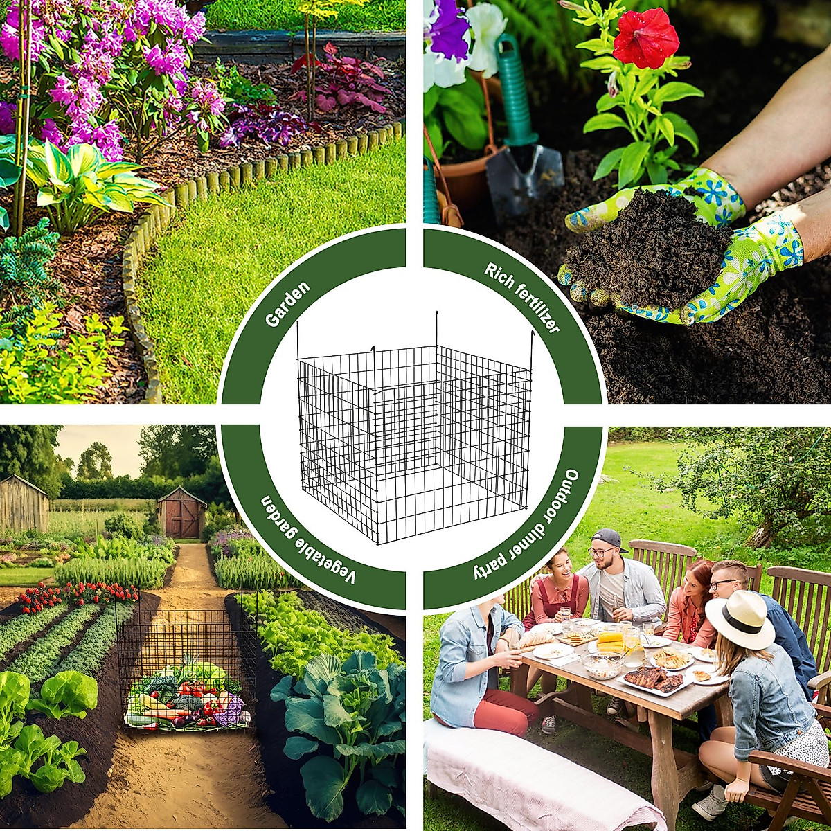 Hicarer Large Garden Wire Compost Bin 34''Lx34''Wx28''H Metal Wire Compost Bin Compost Bins Outdoor Detachable into a Fence for Organic Waste Composting Garden Leaves Fast Creation of Fertile Soil