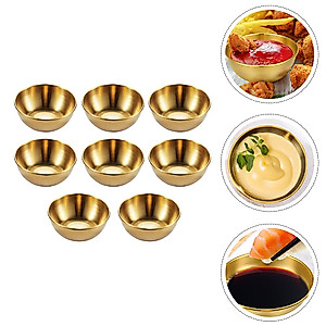 BESTonZON Sauce Dish 8pcs Golden Dipping Bowls, Stainless Steel Dip Soy Sauce Dishes & Bowl, Multipurpose Side Dish for Sauce, Condiments, Sushi, BBQ - Chip and Dip Serving Bowl Set