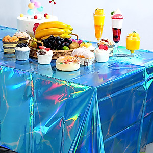 YIDAKO 3 Pack Ocean Tablecloths Iridescent Plastic Disposable Table Cloth Rectangle Water Wave Table Covers for Under Sea Ocean Pool Beach Party Decorations, 54 x 108Inch