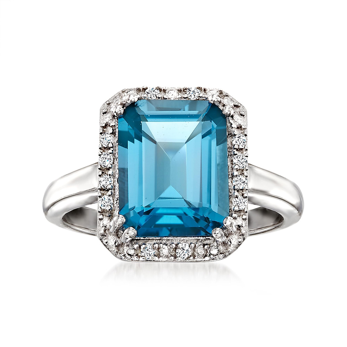 Ross-Simons 3.50 Carat London Blue Topaz Ring With Diamond Accents in Sterling Silver. Size 5