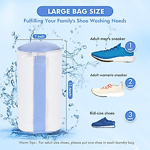 Teletrogy 2 Pcs Shoe Washing Machine Bags, Laundry Bag for Shoe Washer and Dryer, Reusable Shoe Cleaning Bag Fluffy Fiber Inside, Sneaker Mesh Laundry Bags for All Shoes, Large Size, 7 x 13 Inches